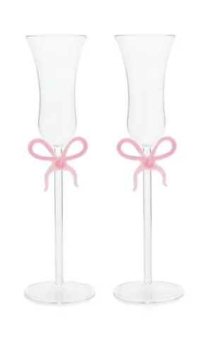 MODA DOMUS Set-of-two Bow-detailed Glass Champagne Flutes - Pink