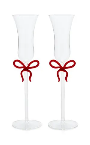 MODA DOMUS Set-of-two Bow-detailed Glass Champagne Flutes - Red