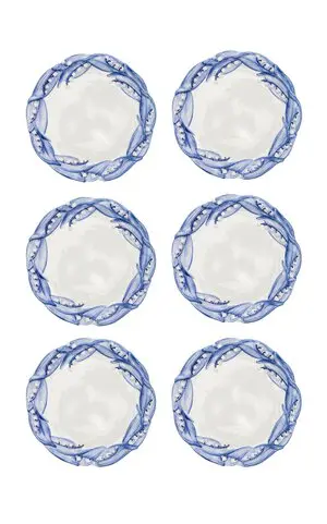 MODA DOMUS Set-of-six Lily Of The Valley Ceramic Salad Plates - Blue