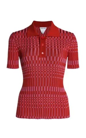 Bottega Veneta Check Silk Polo Top