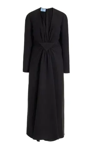 Prada Long Plunge V-neck Cady Maxi Dress - Black