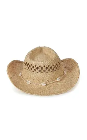 Lack Of Color Shell Embellished Raffia Cowboy Hat - Neutral