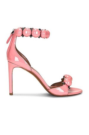 Alaïa La Bombe 90 Embellished Patent Leather Sandals - Rose Fraise