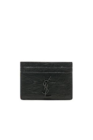 Saint Laurent Croc Embossed Cardholder - Black