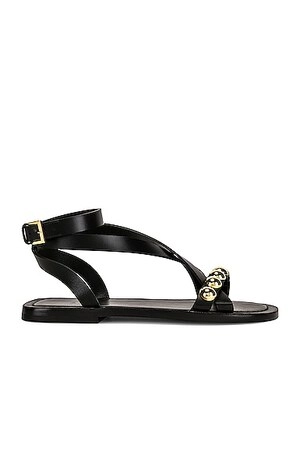 Alaïa Flat Ankle Strap Sandals With Gold-tone Hardware - Noir