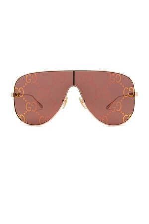 Gucci Lettering Mask Sunglasses - Gold & Red