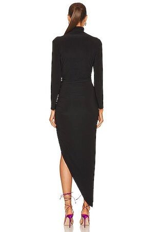 Norma Kamali Long Sleeve Turtleneck Side Drape Gown - Black
