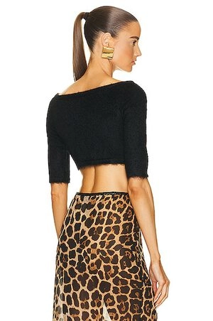 Saint Laurent Cropped Fuzzy Knit Cardigan