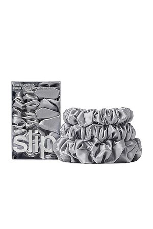 Slip Slip Assorted Pure Silk Scrunchies Set Of 3 In Silver Silver