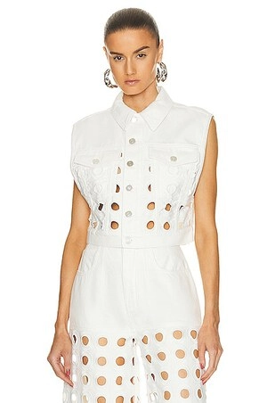 Alaïa Cut-out Denim Vest - Blanc