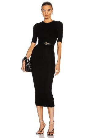 Enza Costa Silk Rib Half Sleeve Crew Midi Dress