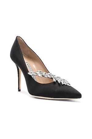 Manolo Blahnik Satin Nadira Embellished Stiletto Pumps - Black