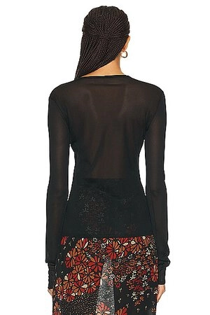 Saint Laurent Plunge Neck Sheer Long Sleeve Top