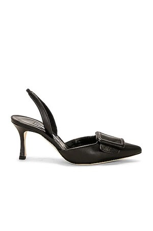 Manolo Blahnik Maysli 70 Nappa Slingback With Oversized Buckle - Black