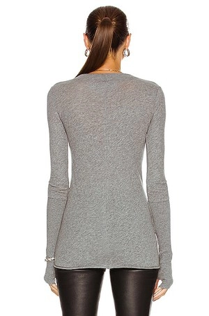 Enza Costa Cashmere Long Sleeve Cuffed Henley Top - Smoke