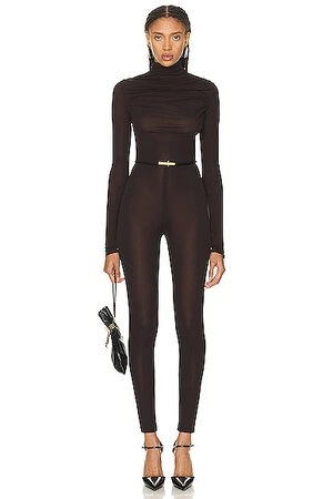 Saint Laurent Long Sleeve Turtleneck Jumpsuit - Chocolate
