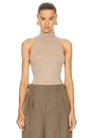 Enza Costa Cashmere Halter Turtleneck Top - Khaki
