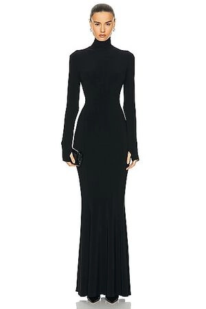 Norma Kamali Long Sleeve Turtle Fishtail Gown - Black