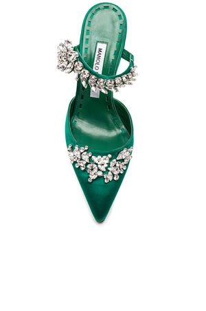 Manolo Blahnik Satin Lurum 90 Pointed Toe Crystal Embellished Pumps