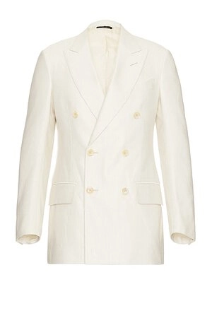 TOM FORD Silk Cotton Cannete Atticus Double Breasted Jacket - Ivory