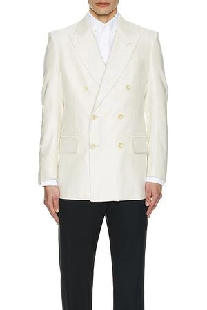 TOM FORD Silk Cotton Cannete Atticus Double Breasted Jacket - Ivory
