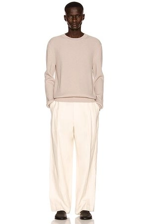 THE ROW Benji Crew Neck Cashmere Blend Jumper - Limestone