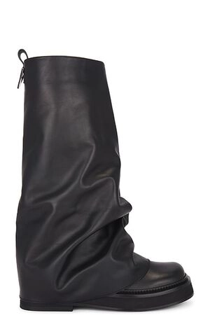Attico Robin Ruched Leather Combat Boots - Black