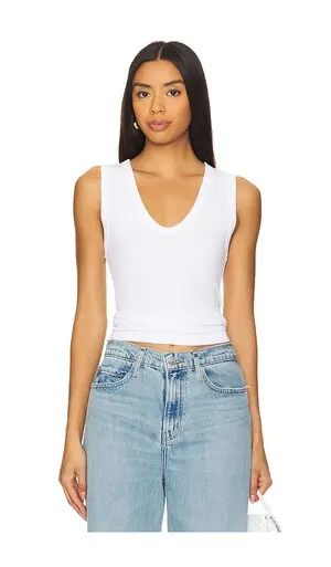 Enza Costa Textured Rib Sleeveless U-neck Top - White