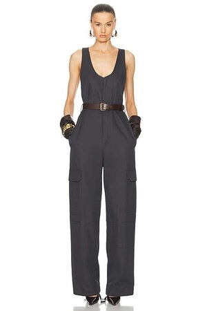 Saint Laurent Sleeveless Belted Jumpsuit - Gris Fonce
