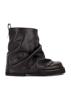 Attico Leather Ruched Ankle Boots - Black