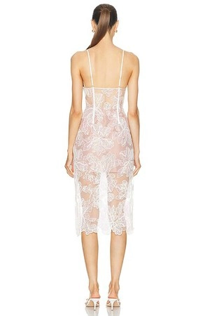 FLEUR DU MAL Sequin Floral Embroidered Midi Dress
