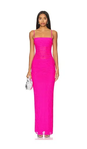 AFRM Crystal Embellished Mesh Gown - Fuchsia