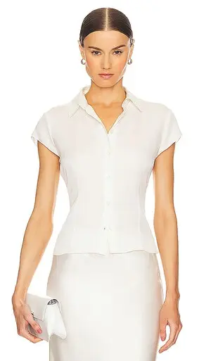 Theory Cap-Sleeve Silk Blouse Ivory