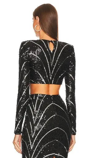 MICHAEL COSTELLO X Revolve Leonie Sequin Embellished Mesh Crop Top