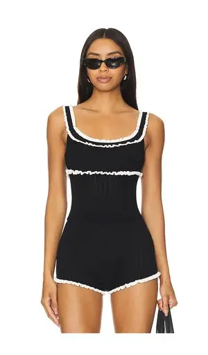Majorelle Ribbed Knit Tank With Lettuce Trim - Black