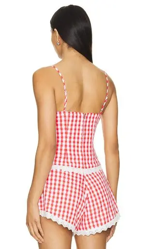 Majorelle Bustier Top With Lace Trim - Red