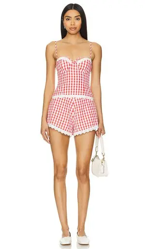 Majorelle Bustier Top With Lace Trim - Red