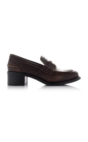 Miu Miu Leather Penny Loafers With Block Heel - Brown