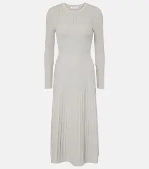 Veronica Beard Nami Knitted Lame Midi Dress - Silver