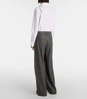Vince Checked High-rise Wide-leg Wool Blend Trousers - Grey