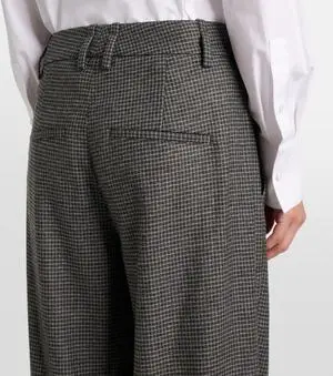 Vince Checked High-rise Wide-leg Wool Blend Trousers - Grey