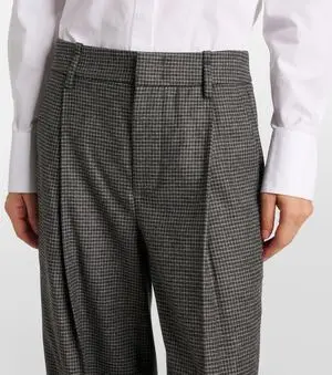 Vince Checked High-rise Wide-leg Wool Blend Trousers - Grey