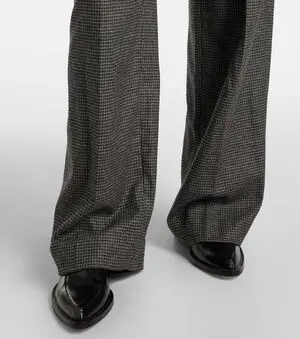 Vince Checked High-rise Wide-leg Wool Blend Trousers - Grey