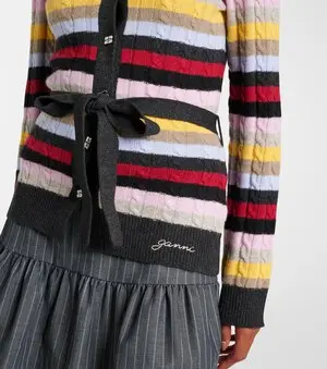 GANNI Striped Cable-knit Wool-blend Cardigan