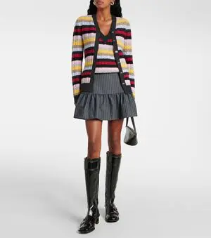 GANNI Striped Cable-knit Wool-blend Cardigan