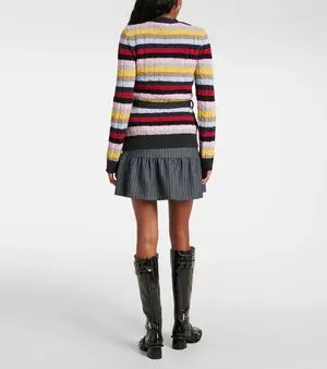 GANNI Striped Cable-knit Wool-blend Cardigan
