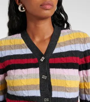 GANNI Striped Cable-knit Wool-blend Cardigan