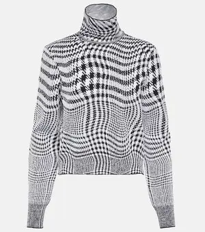 Burberry Houndstooth Wool-blend Turtleneck Sweater - Grey
