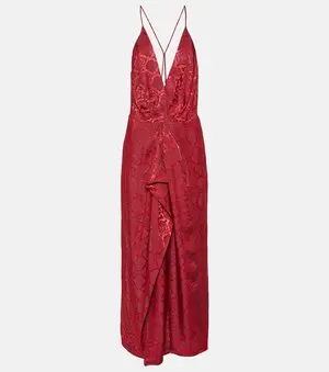 Simkhai Carmine Snake-print Satin Maxi Dress - Red