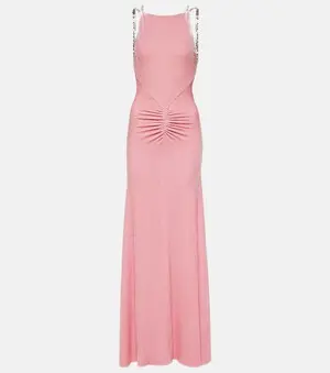 Rabanne Embellished Ruched Velvet Gown